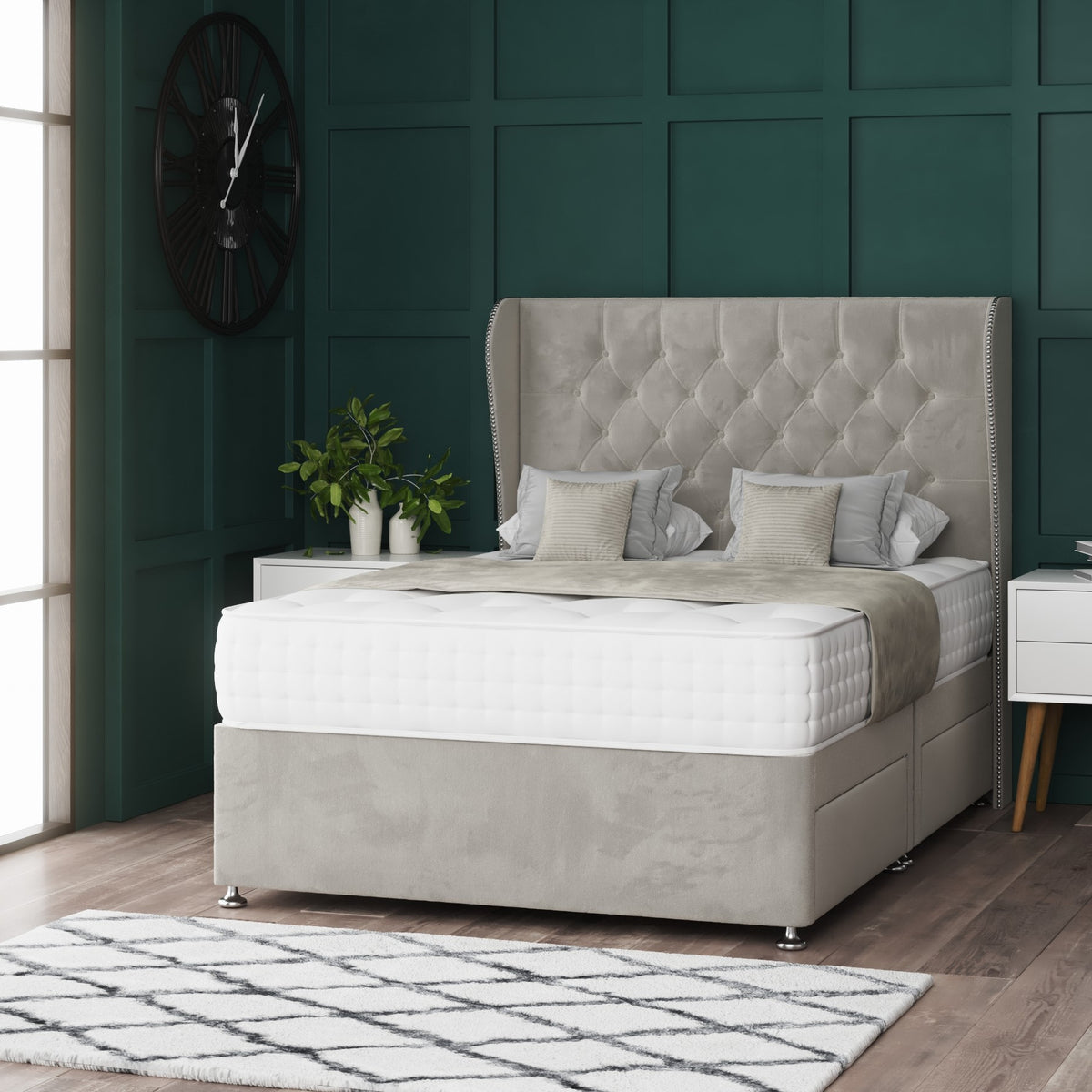 Chesterfield Curved Wing Divan Bed Set With Mattress Options – Beds ...
