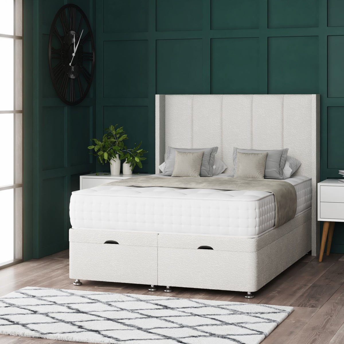 5 Panel Ottoman Storage Divan Bed With Floor Standing Wing Headboard ...