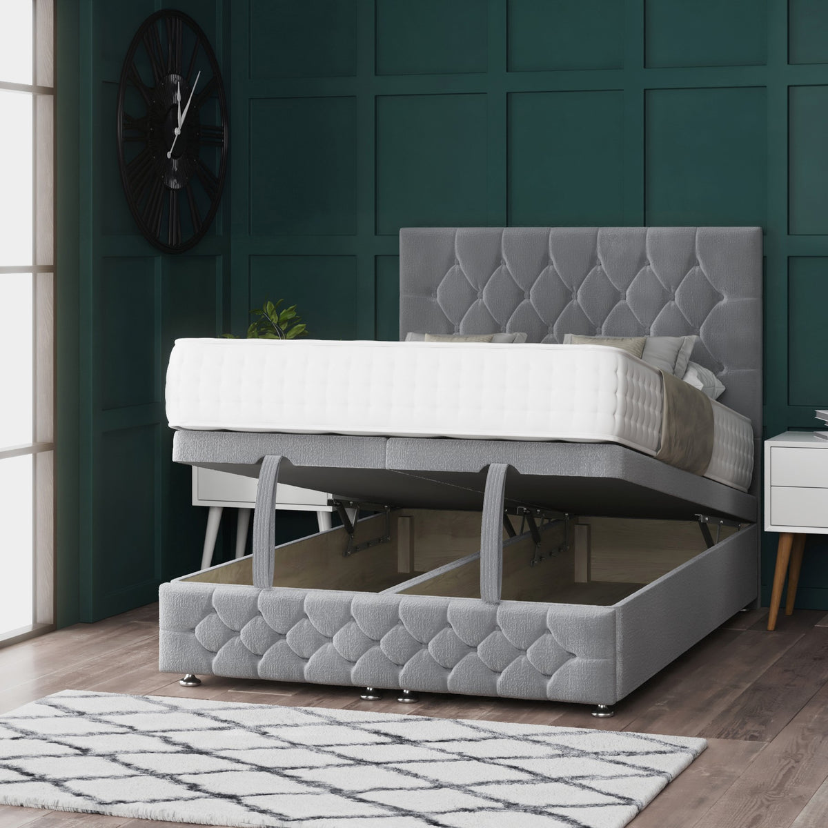Princess Ottoman Storage Divan Bed With Headboard And Footboard – Beds ...