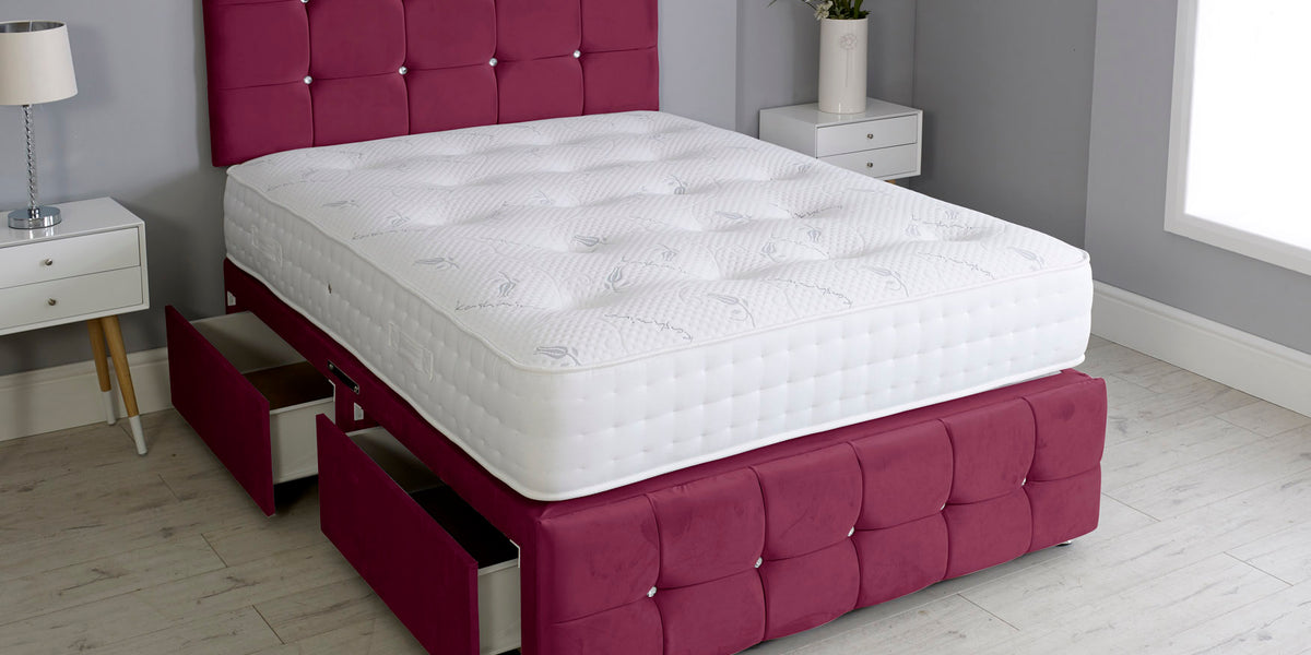 Cuboid Cube Divan Bed Set With Footboard And Pocket Mattress And Headb ...